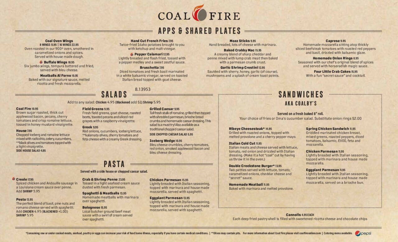 Full Menu | Coal Fire Pizza