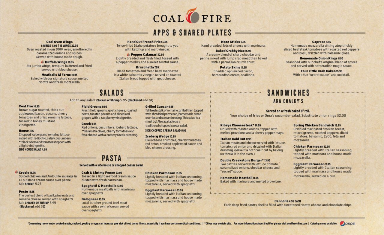 Full Menu | Coal Fire Pizza