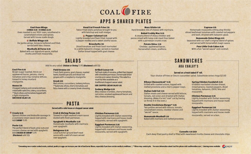 Full Menu | Coal Fire Pizza